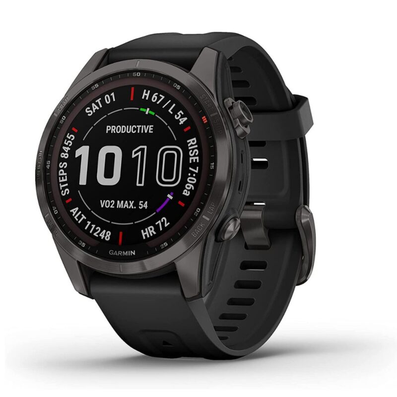 GARMIN Fenix 7S Sapphire Solar, Carbon Gray DLC Titanium w Black Band ...